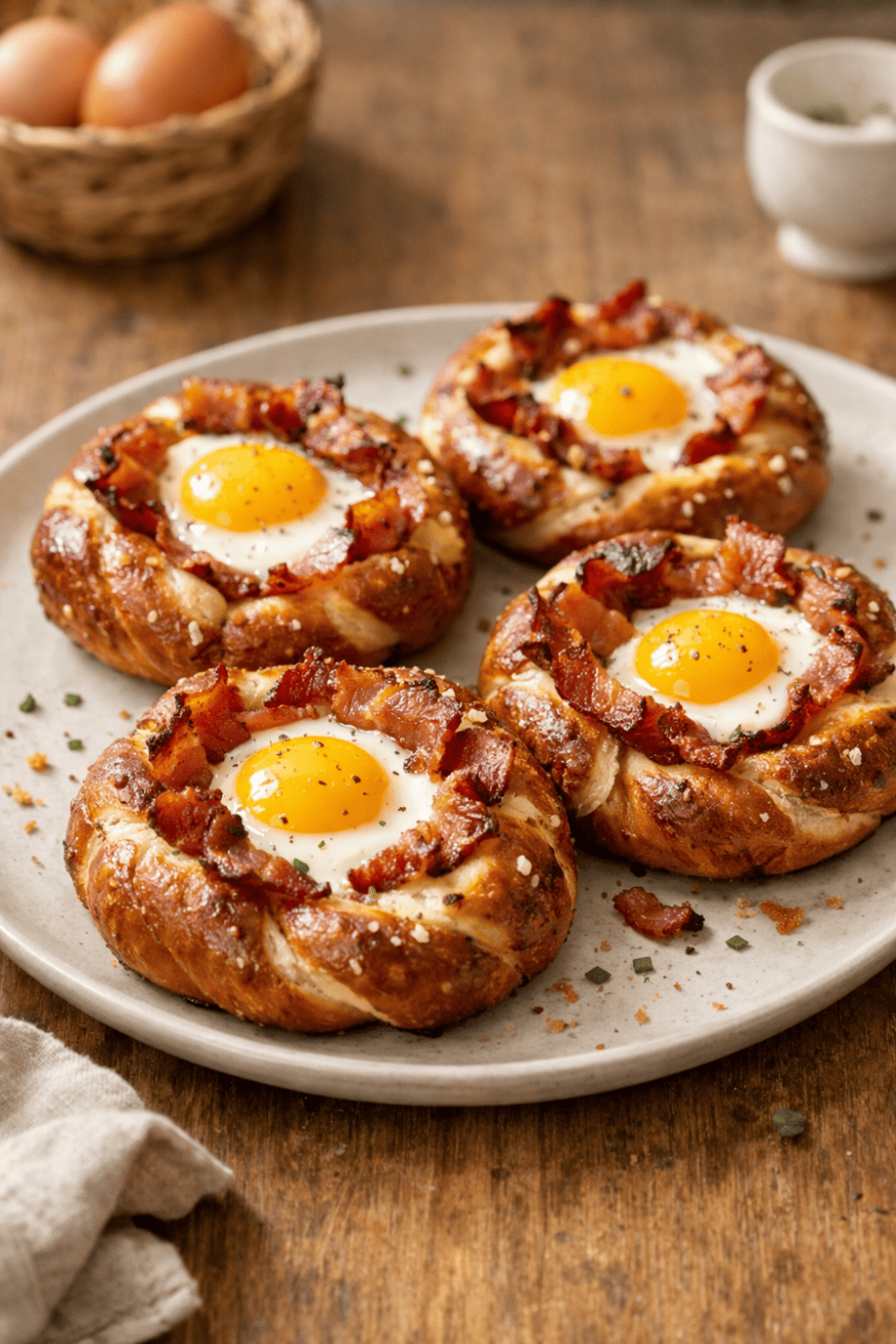 Herzhafte Laugennester mit Ei & Bacon – Airfryer-Rezept ...